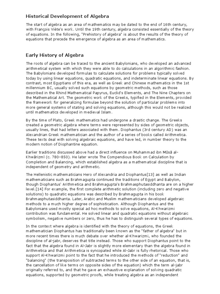 Historical Development of Algebra, Trigonometry and Solid Geometry ...