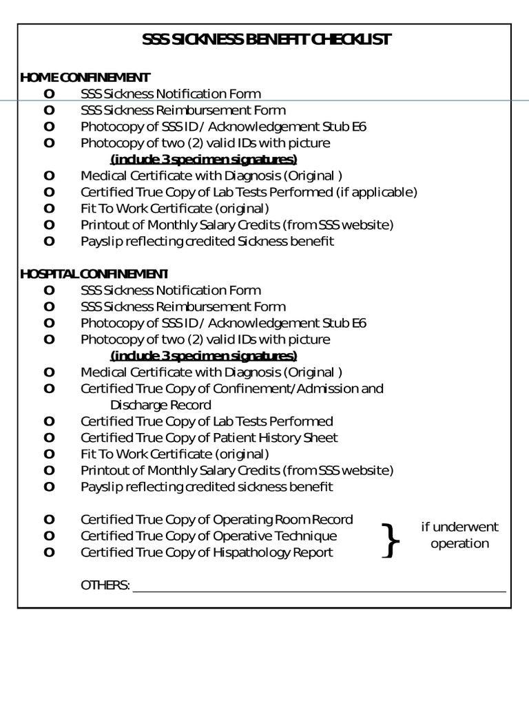 SSS Mat-Sickness Benefit Checklist | PDF