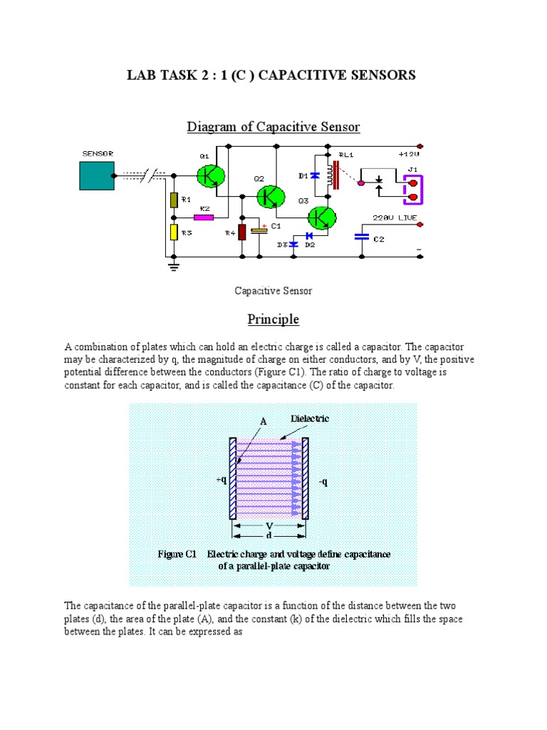 Lab Task 2: 1 (C) Capacitive Sensors: Diagram of Capacitive Sensor | PDF | Electrical Conductor ...