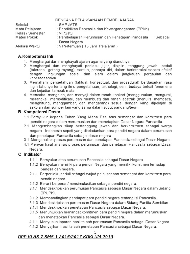 Lampiran RPP k13 SMP Kelas 7 | PDF