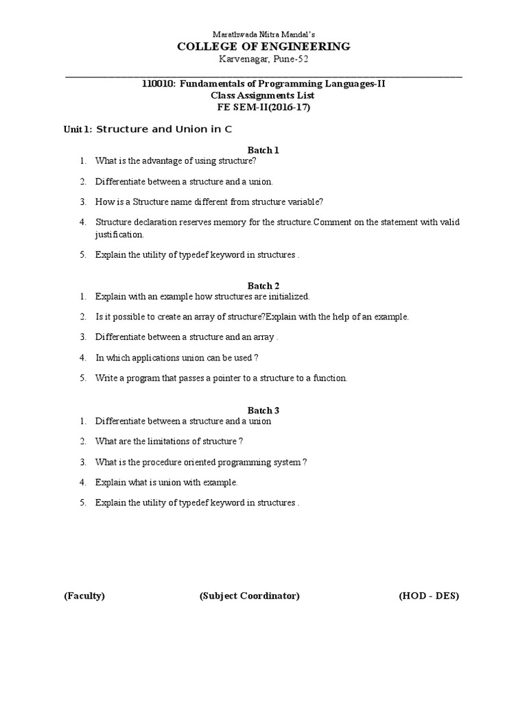 Unit 1 Assignment Pdf Pointer Computer Programming Programming Paradigms