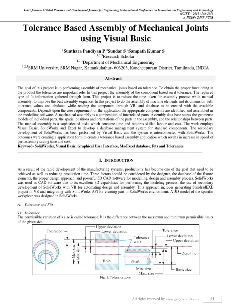 Tolerance Based Assembly of Mechanical Joints Using Visual Basic | PDF ...