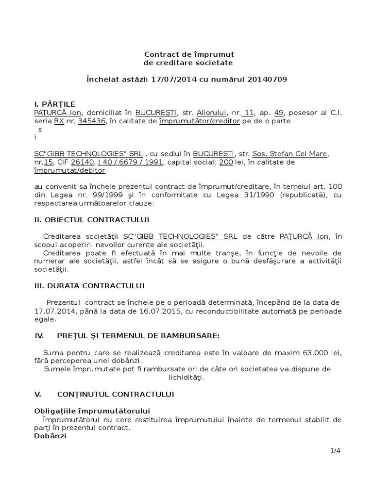 Contract de Împrumut Si Act Aditional de Renuntare La Imprumut | PDF