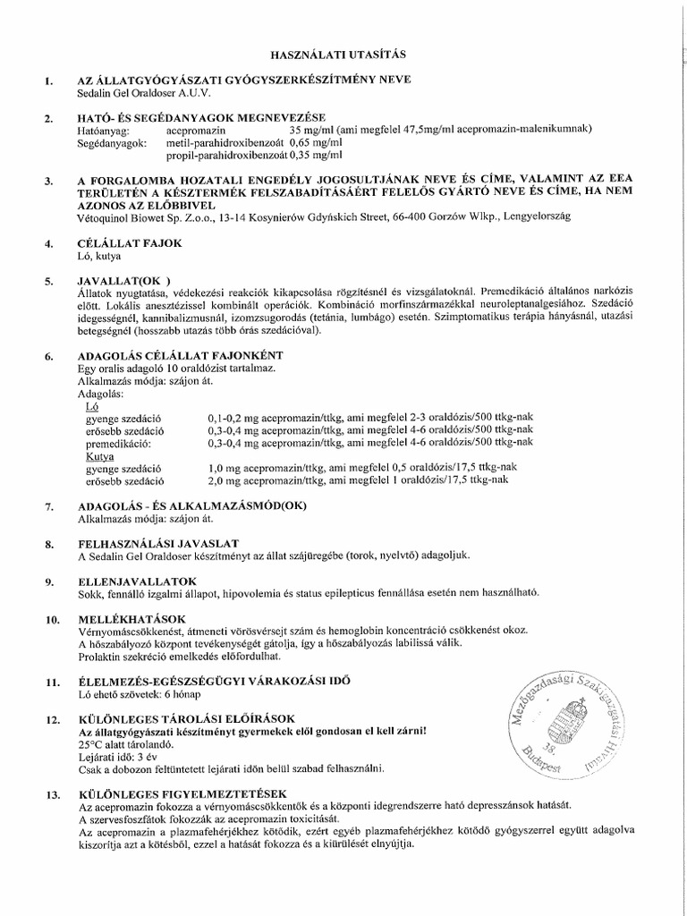 Sedalin Gel Használati Utasítás | PDF