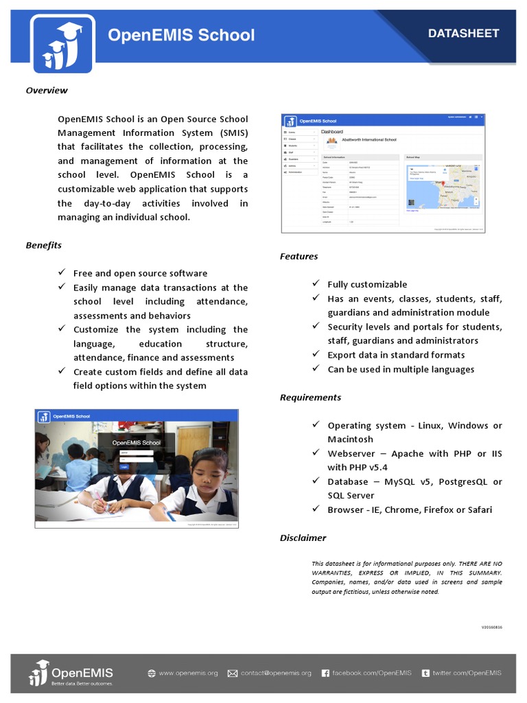 OpenEMIS School Datasheet en | PDF