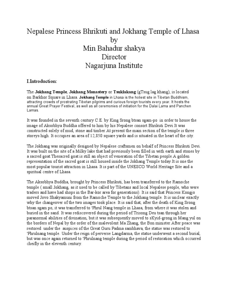 Nepalese Princess Bhrikuti and Jokhang Temple of Lhasa1 | PDF | Lhasa ...