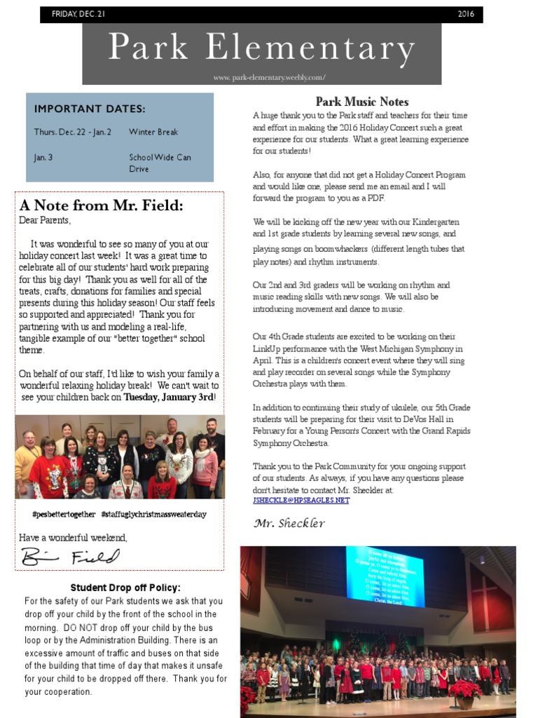 Dec 16 2016 Park Newsletter | PDF | Early Childhood Education | Preschool