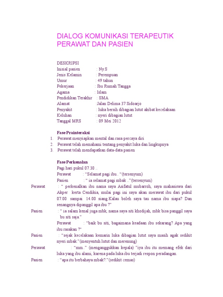 Dialog Komunikasi Terapeutik Perawat Dan Pasien | PDF