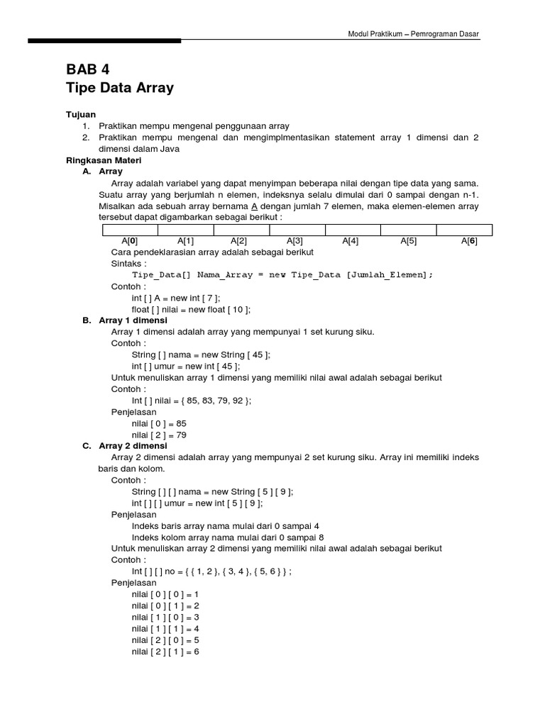 Modul 3 Bab 4 Tipe Data Array PDF | PDF