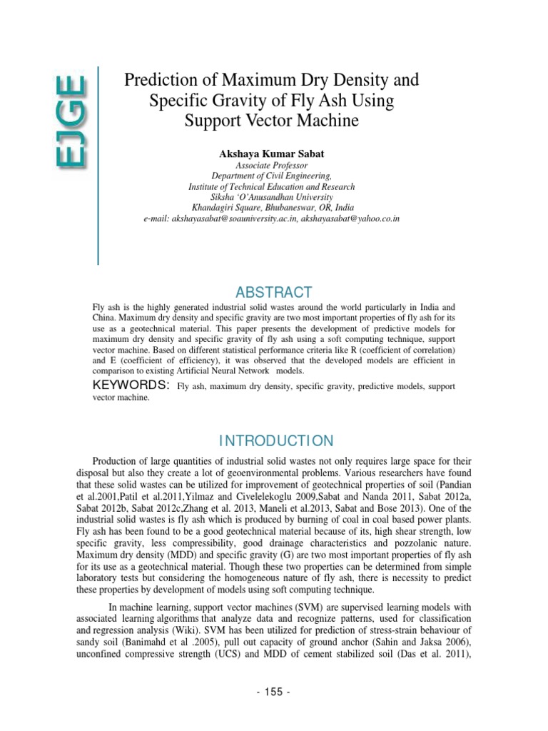 Prediction of Maximum Dry Density and Specific Gravity of Fly Ash Using ...