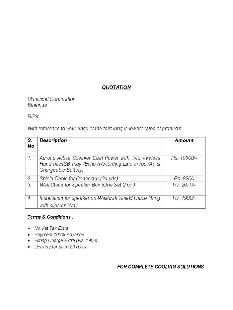 Quotation: Terms & Conditions | PDF