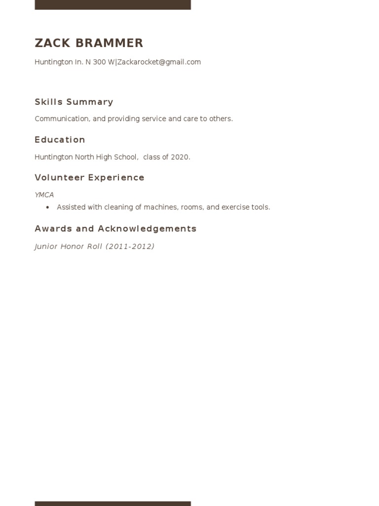 Zack Brammer Resume Summary | PDF