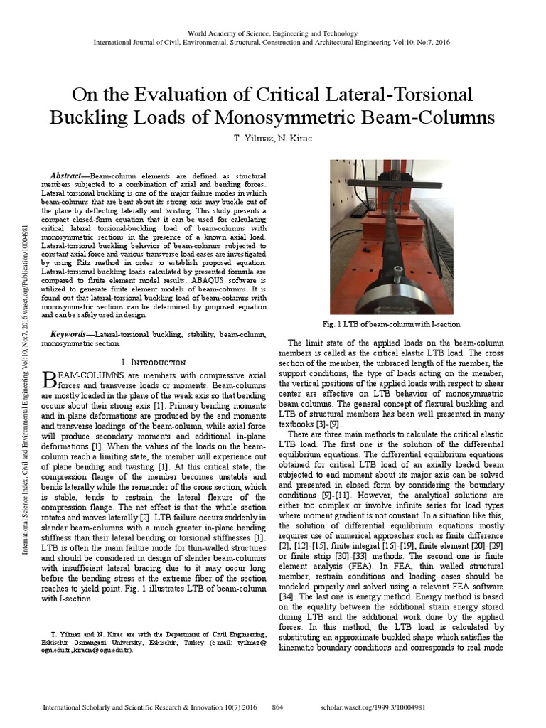 On The Evaluation of Critical Lateral Torsional Buckling Loads of ...