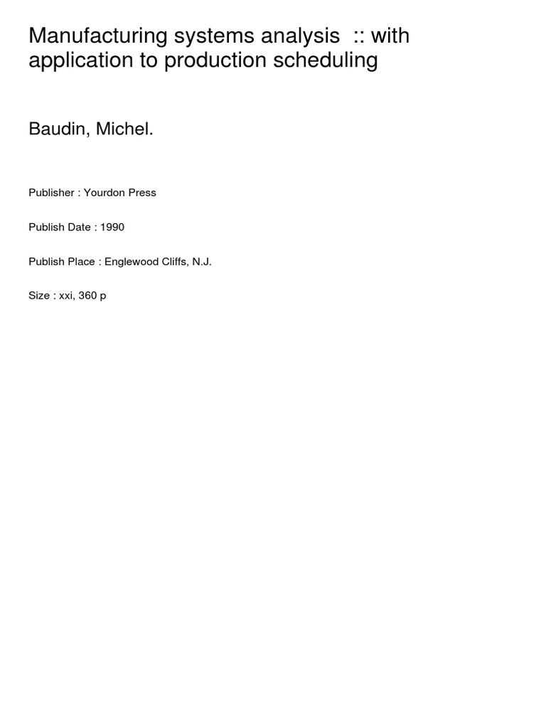 Manufacturing Systems Analysis for Production Scheduling | PDF