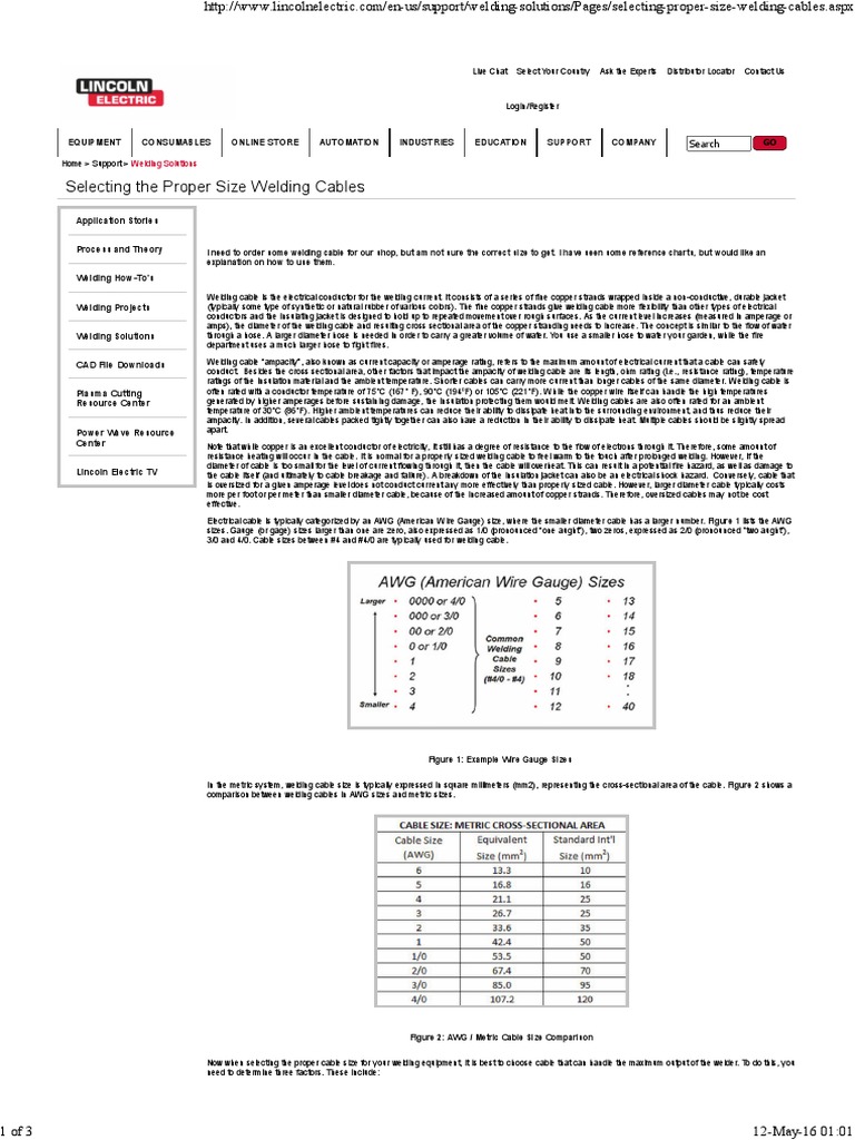 Selecting The Proper Size Welding Cables | PDF | Electric Current | Electrical Conductor