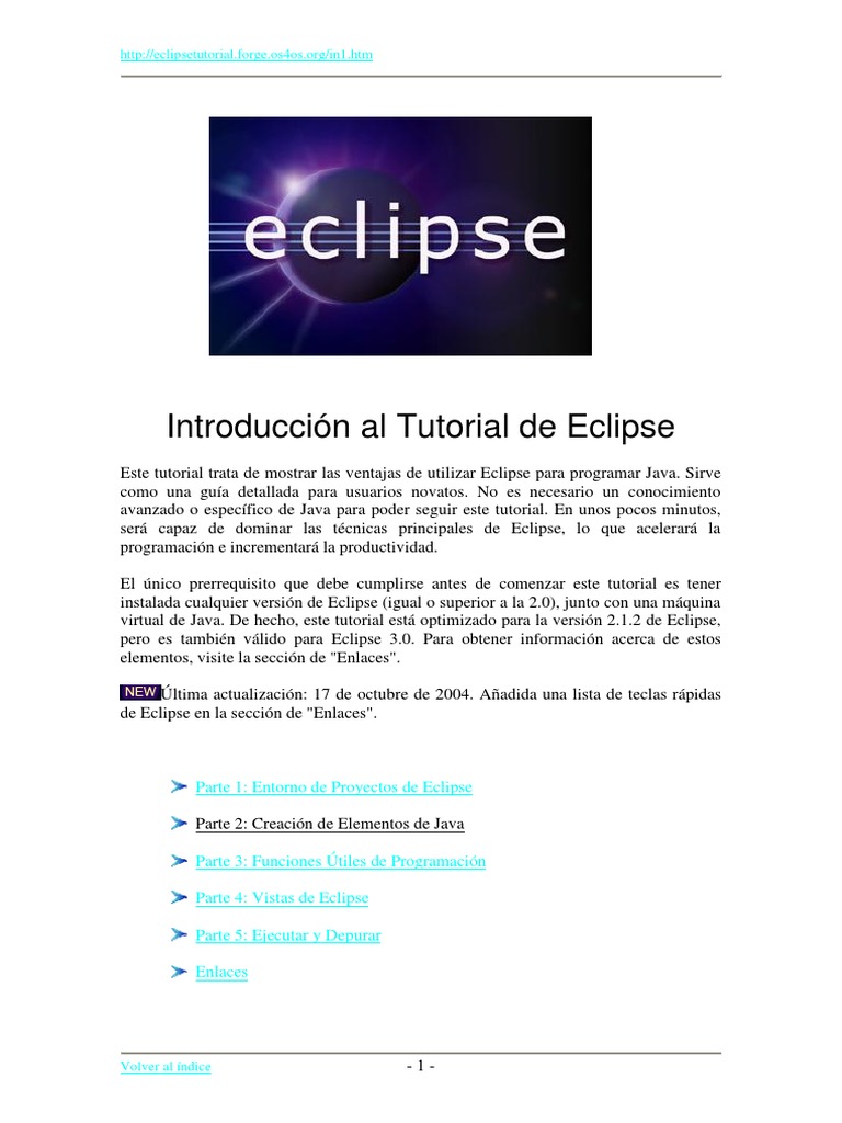 Tutorial Java Eclipse para Novatos Spanish - PDF | PDF | Eclipse (software) | Java (lenguaje de ...