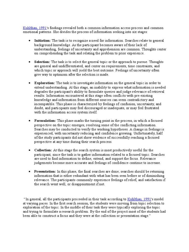 Kuhlthau Model | PDF | Information | Behavioural Sciences