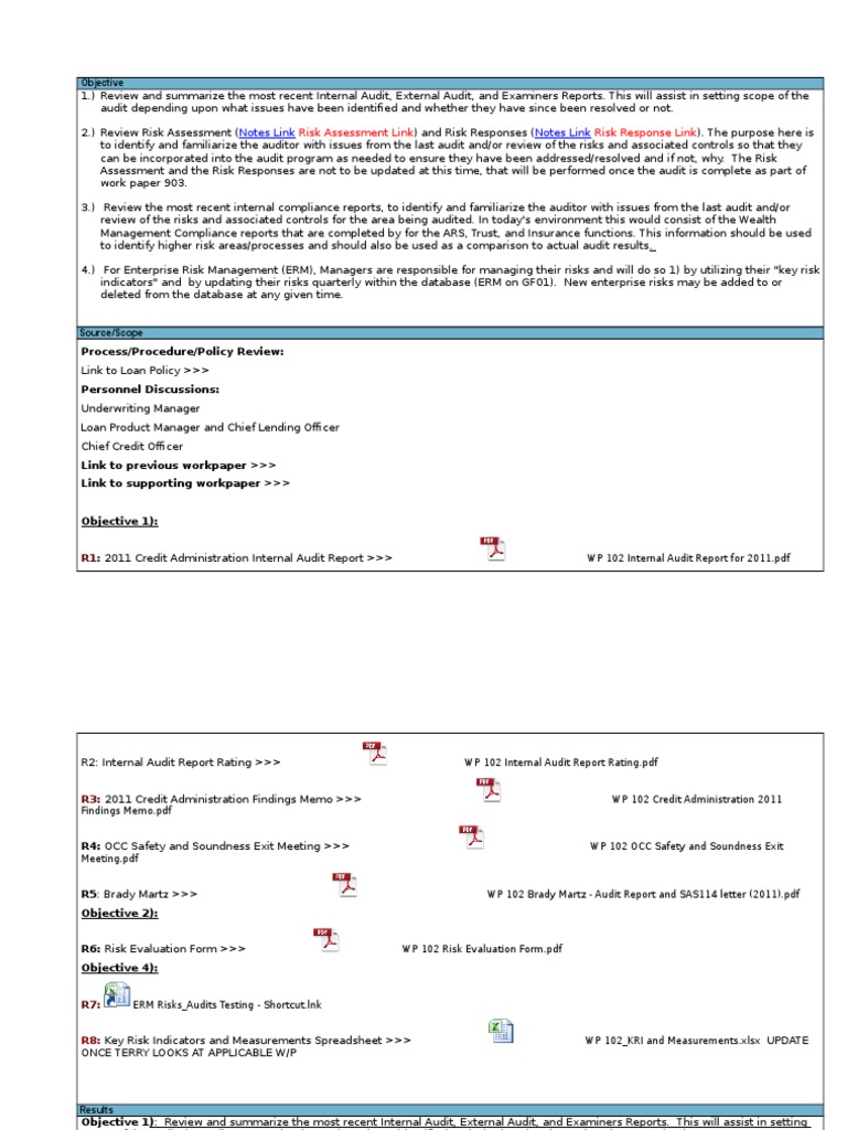 Workpaper Example | Enterprise Risk Management | Internal Audit