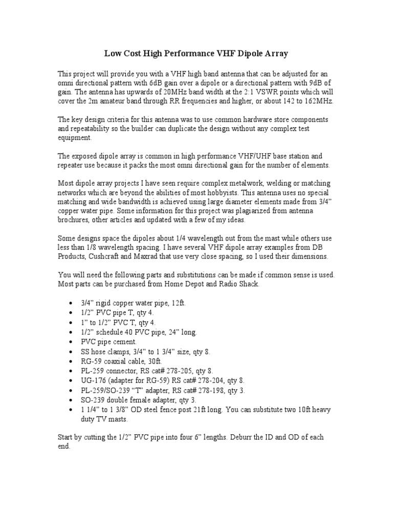 Stacked 2m Array Dipole PDF | PDF | Coaxial Cable | Antenna (Radio)