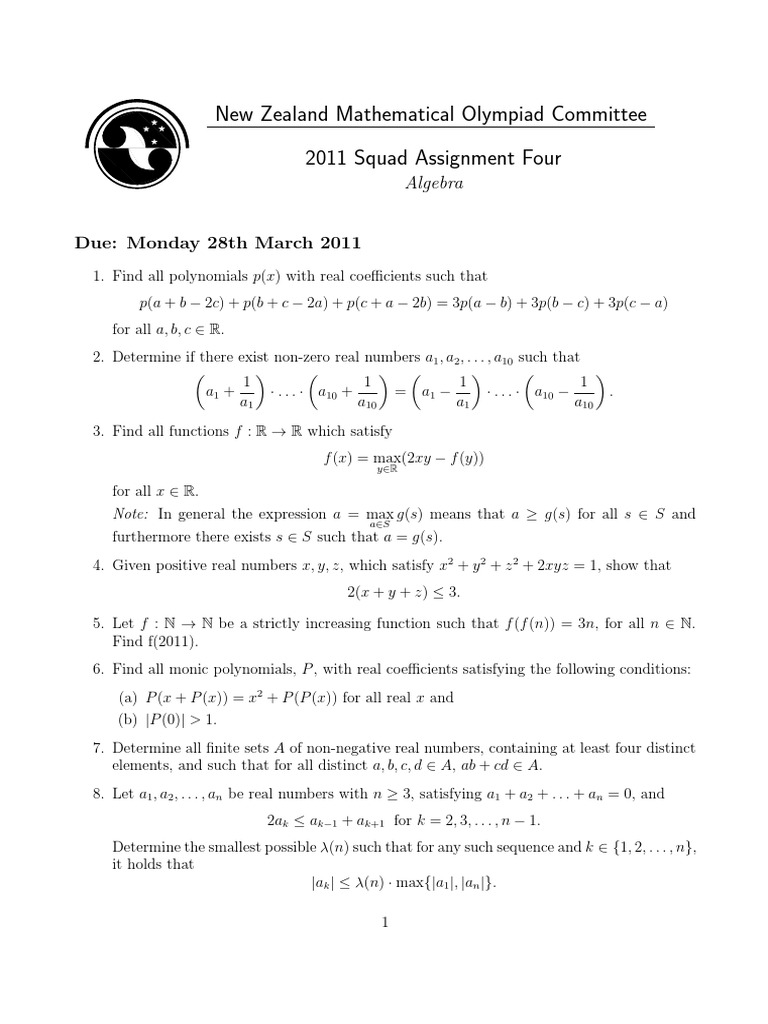 NZ Mathematical Olympiad 2011 Algebra Problems | PDF | Real Number ...
