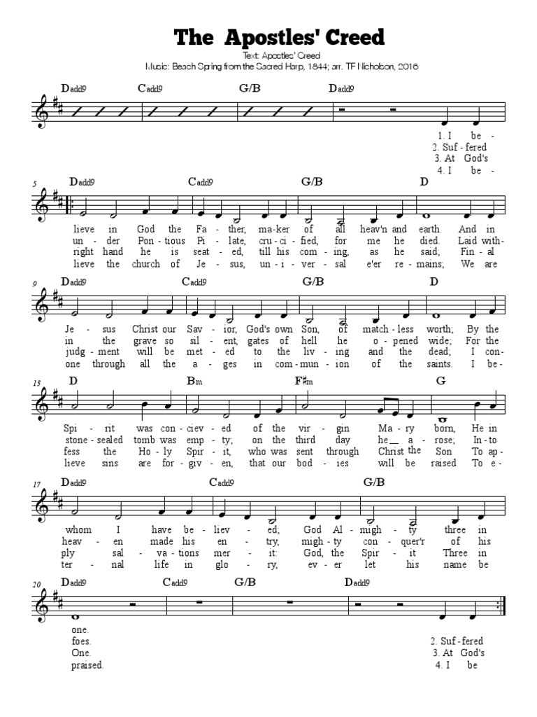Apostles' Creed Song Arrangement | PDF