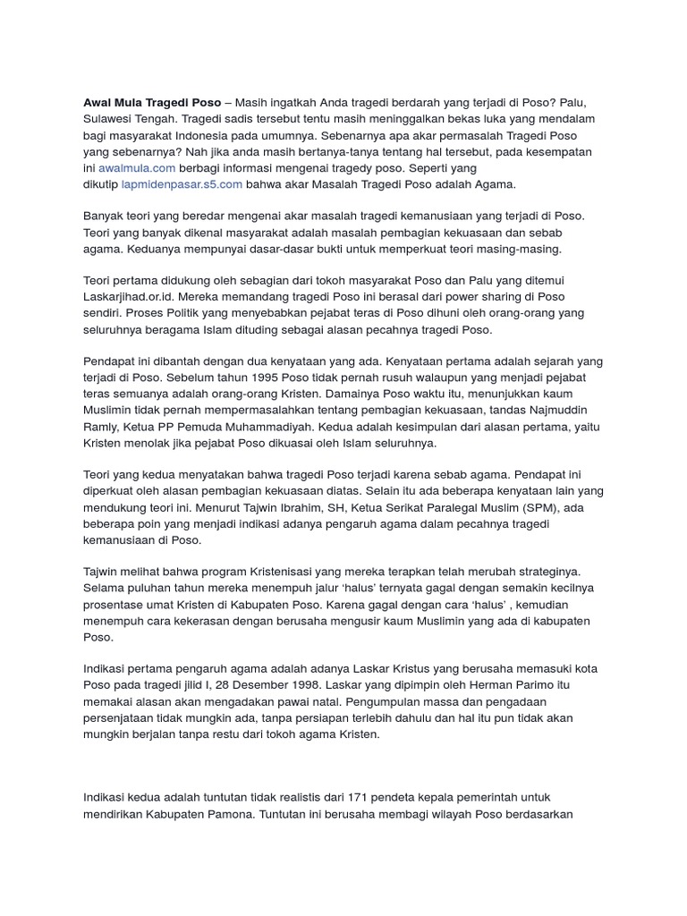 Awal Mula Tragedi Poso | PDF