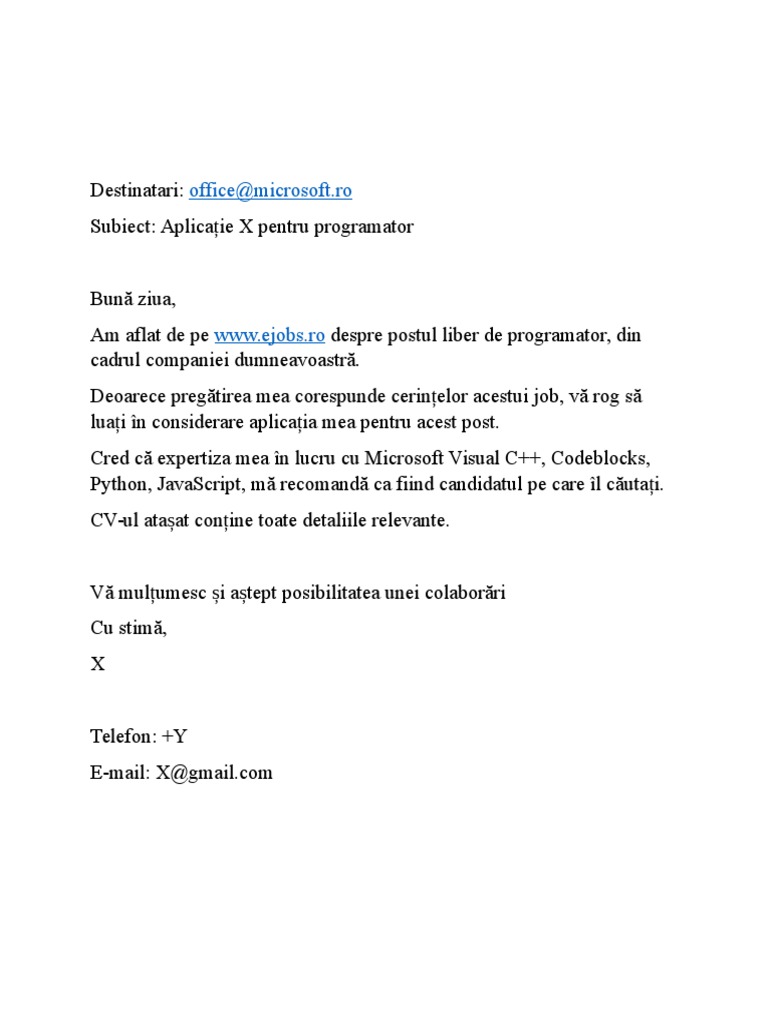 Model E-Mail Angajare