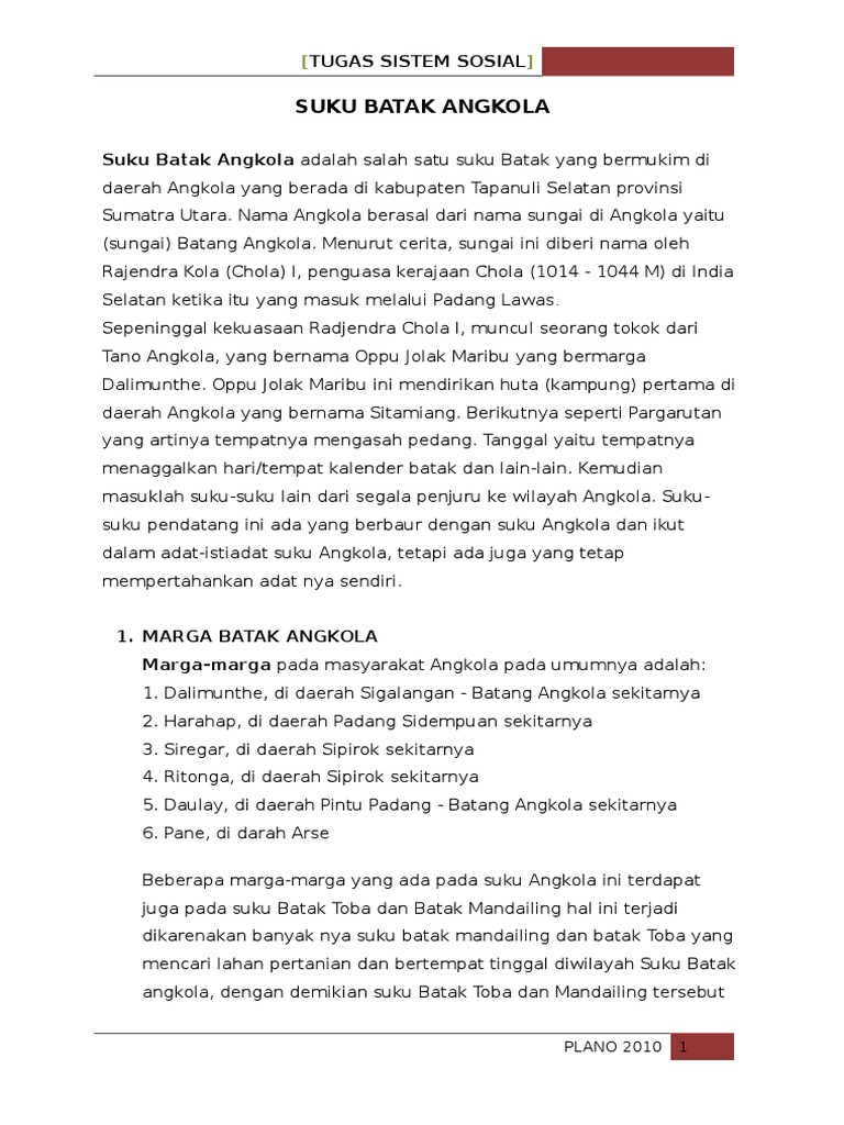 Suku Batak Angkola: Sejarah dan Budaya | PDF