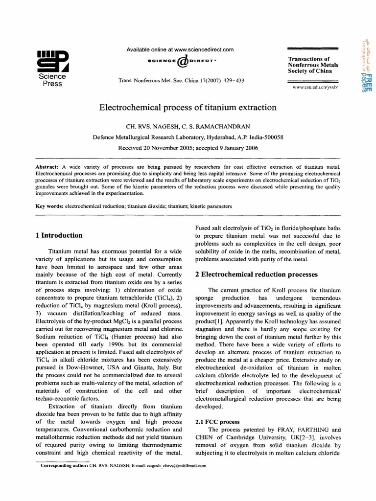 Electrochemical Process of Titanium Extraction | PDF