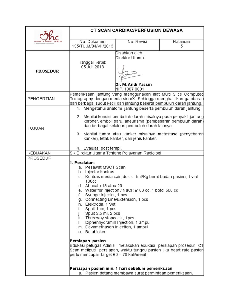 SOP CT Cardiac Dewasa New | PDF | Sains & Matematika