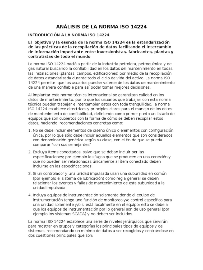 Análisis de La Norma Iso 14224 | PDF | Organización internacional para ...