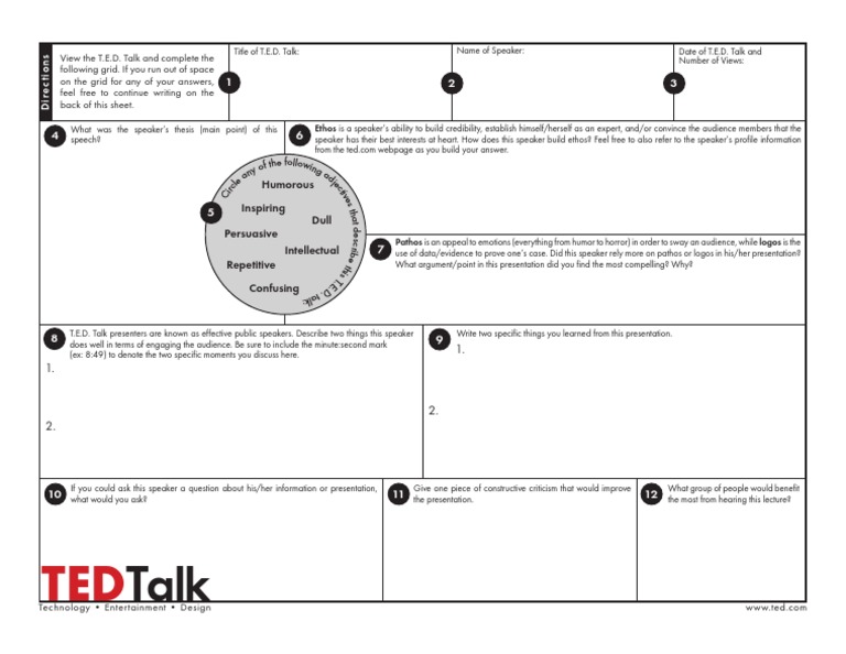 TED Talk Analysis Worksheet | PDF | Career & Growth | Social Science