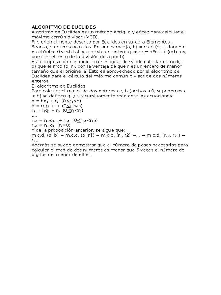 Algoritmo de Euclides | PDF | Teoría de los números | Números