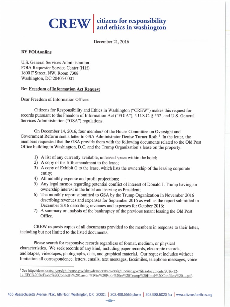 2016-12-21 FOIA Request (Documents to Congress)