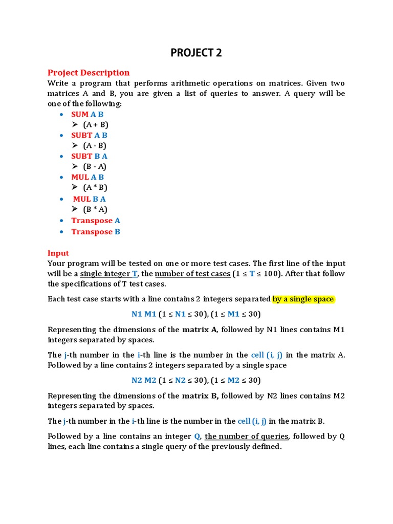 Project of Java For Matrices | PDF | Matrix (Mathematics) | Functions ...
