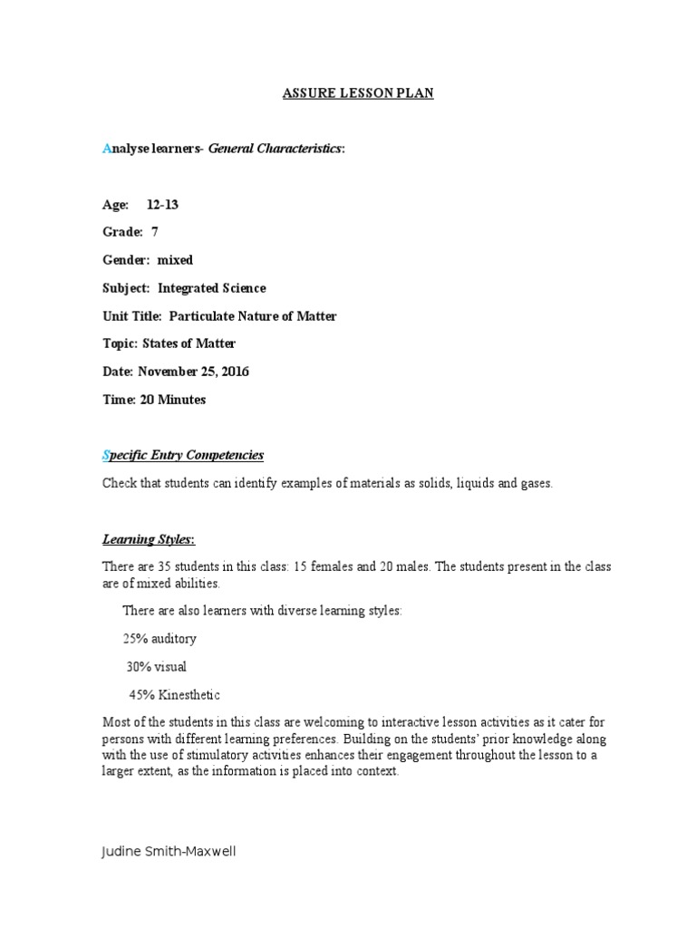 Assure Lesson Plan | PDF | Matter | Learning Styles