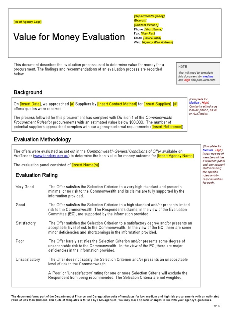 2-value-for-money-evaluation.doc | Procurement | Evaluation