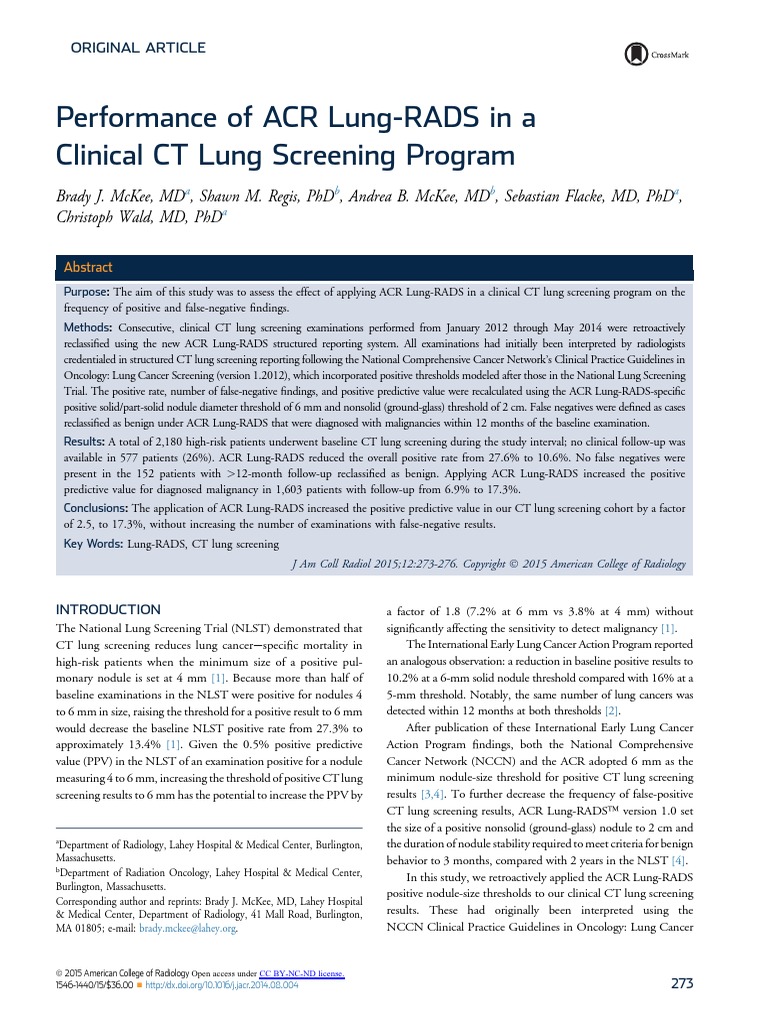 Performance of ACR Lung-RADS in A Clinical CT Lung Screening Program ...