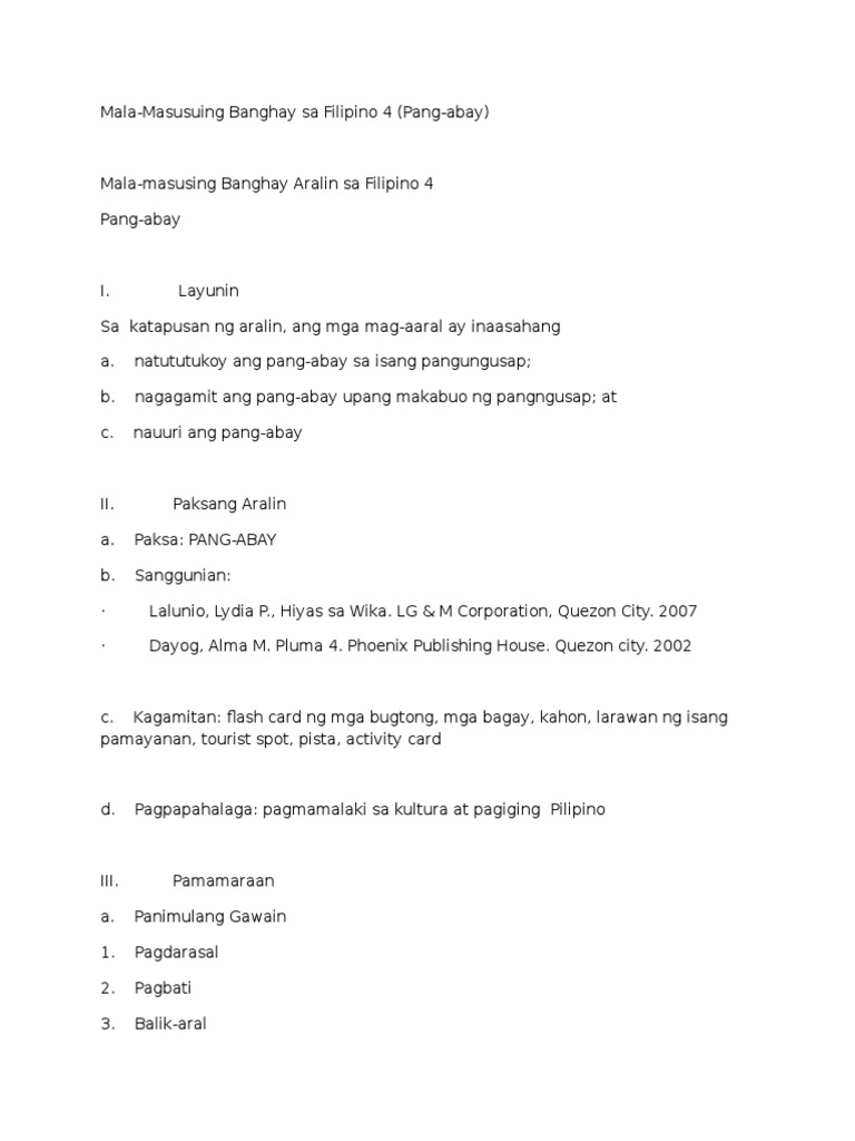 Banghay Aralin Sa Filipino IV | PDF