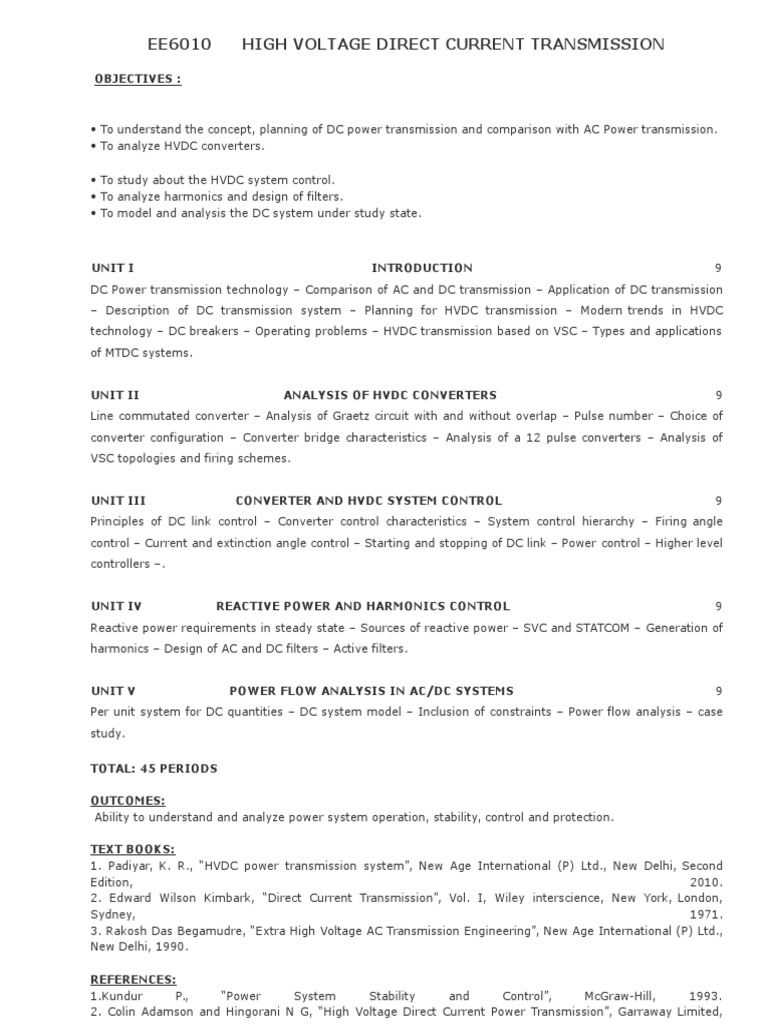 EE6010-hvdc Syllabus | PDF