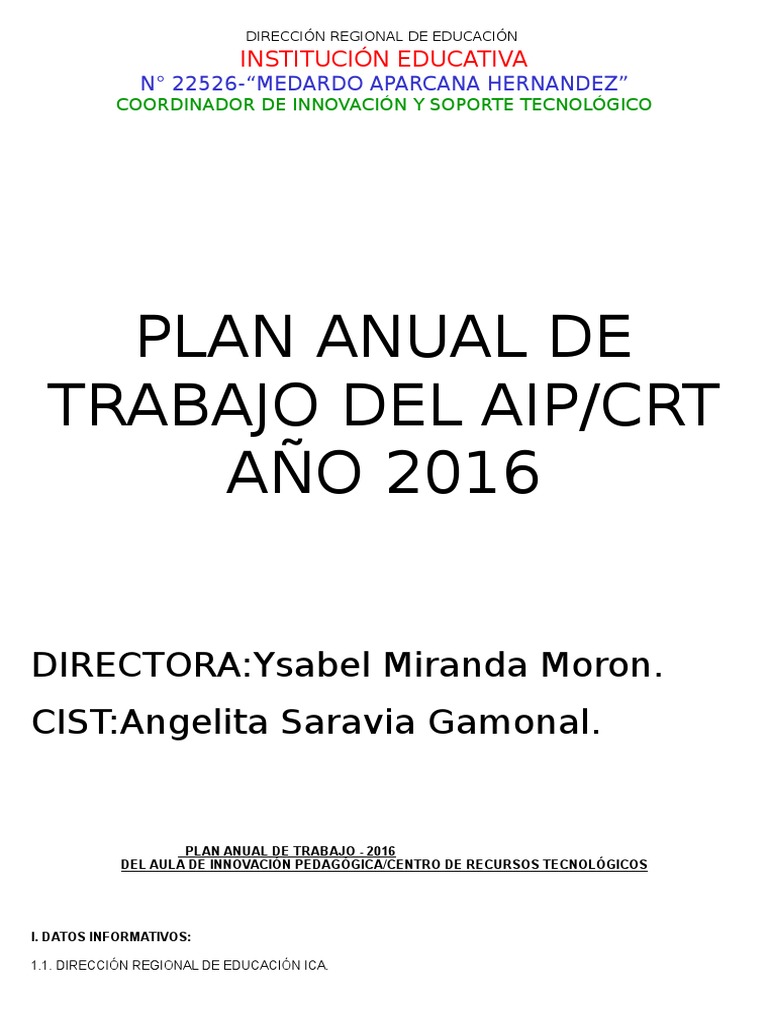 Aip Plan de Trabajo | PDF | Tecnología de información y comunicaciones ...