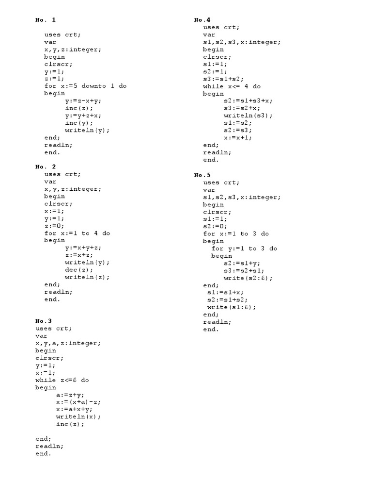 Pascal Programming Examples and Loops | PDF | Teaching Methods & Materials