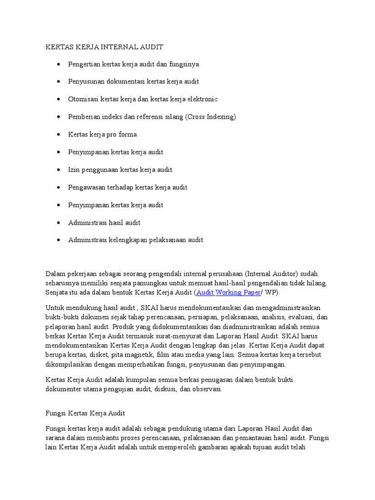 Panduan Kertas Kerja Audit Internal | PDF | Pengelolaan Keuangan & Uang