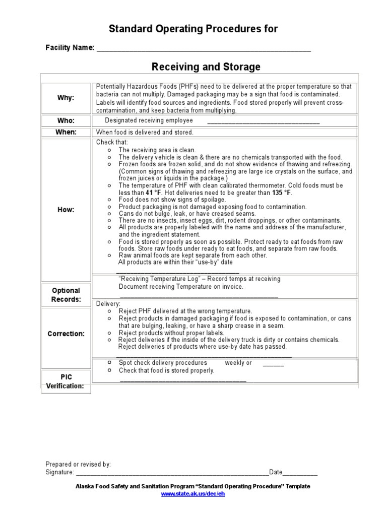 SOP Receiving and Storage | PDF
