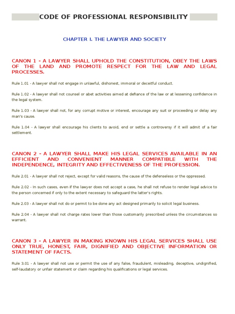 Code of Professional Responsibility | PDF | Practice Of Law | Lawyer