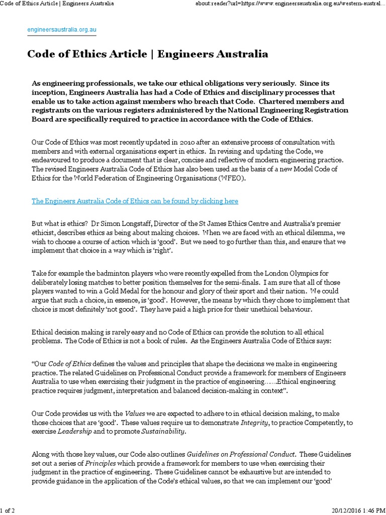 Code of Ethics Article | PDF | Value (Ethics) | Decision Making