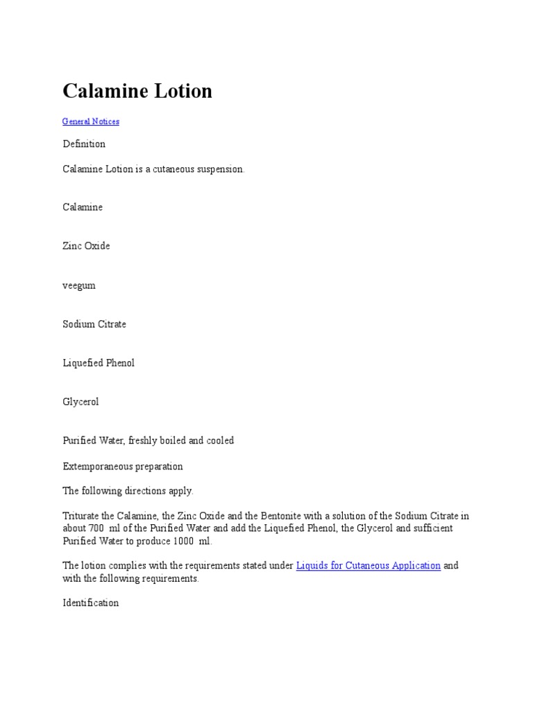 Calamine Lotion Ingredients and Uses | PDF | Materials | Physical Sciences