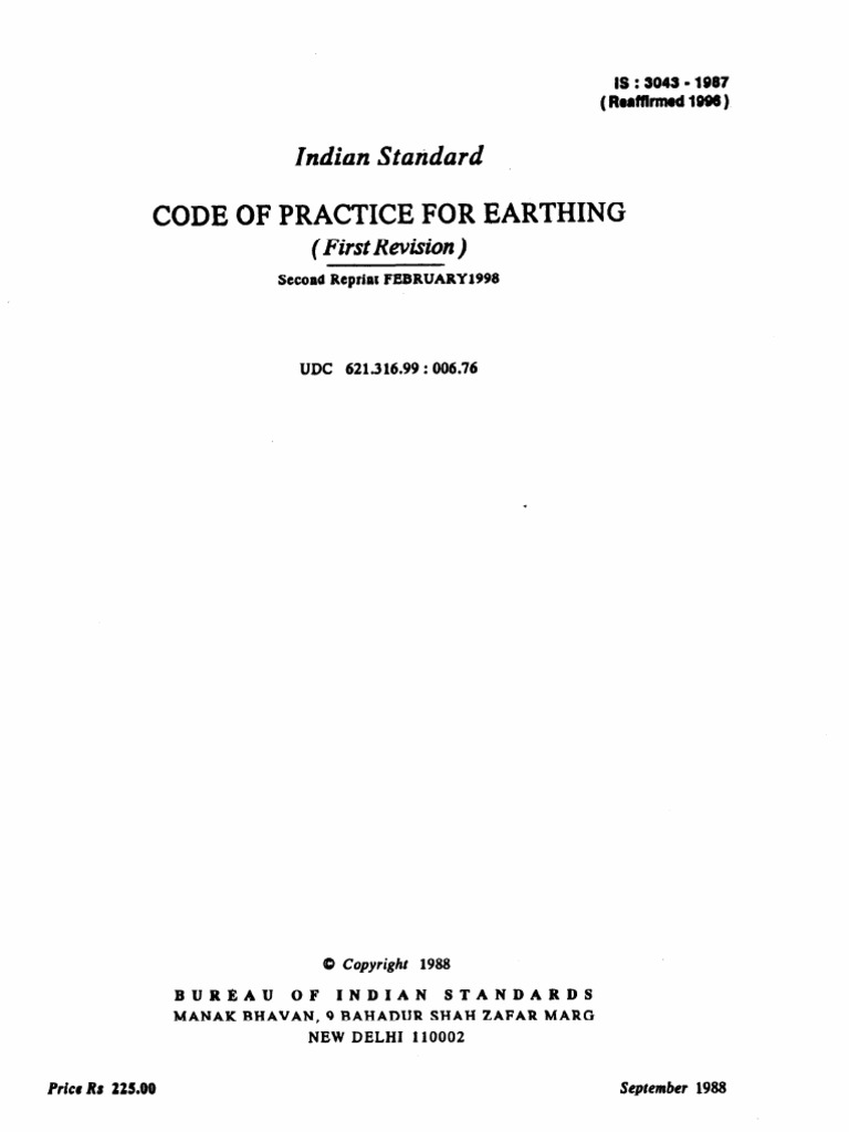 Is 3043 PDF | PDF | Insulator (Electricity) | Electrical Wiring