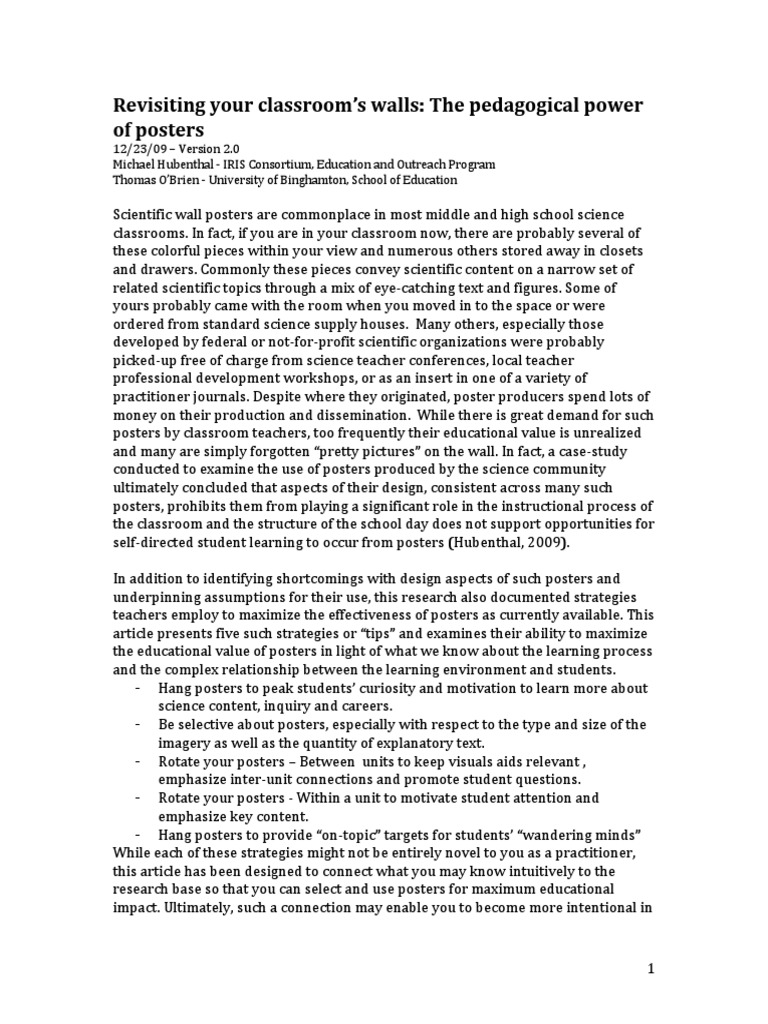 Pedagogical Power of Posters | PDF | Classroom | Attention
