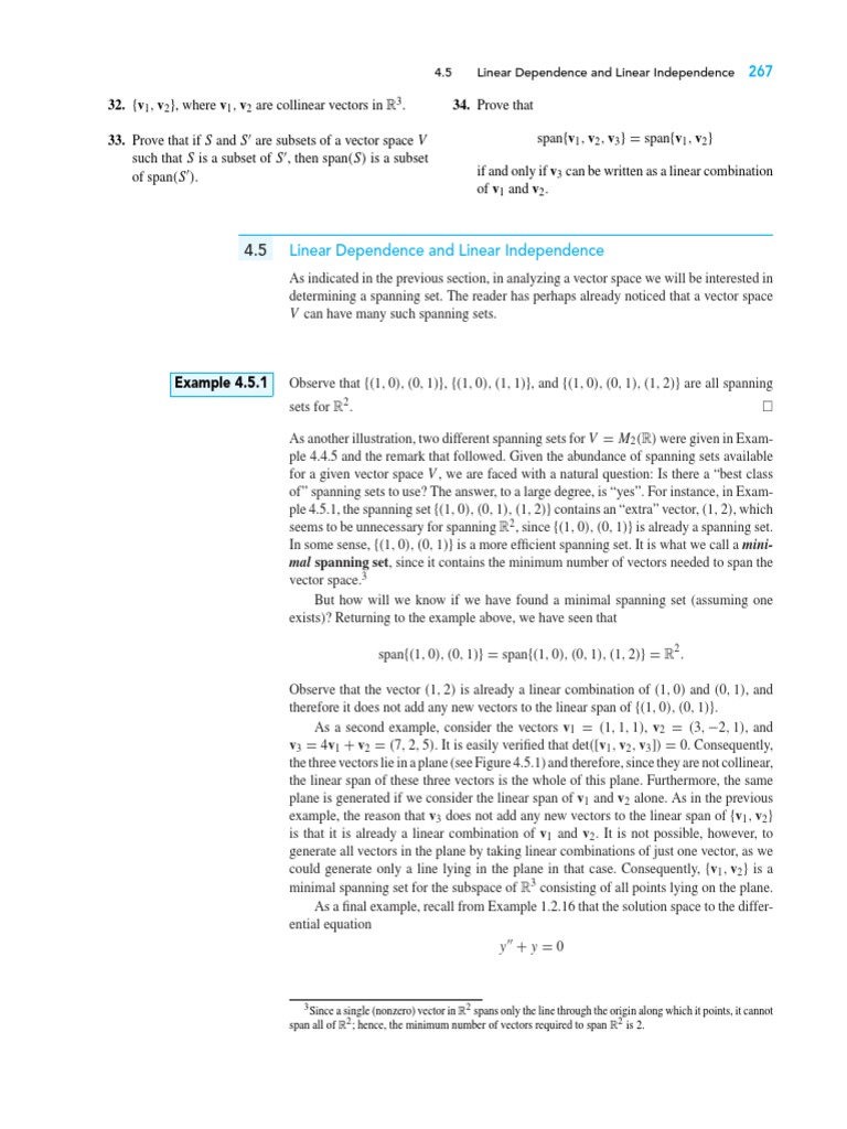 Linear Dependence and Linear Independence: 32. 33. Prove That If S and S 34. Prove That | PDF ...